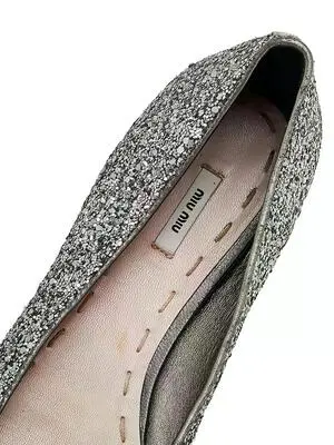 Miu Miu Glitter Ballet Flats With Bow Detail