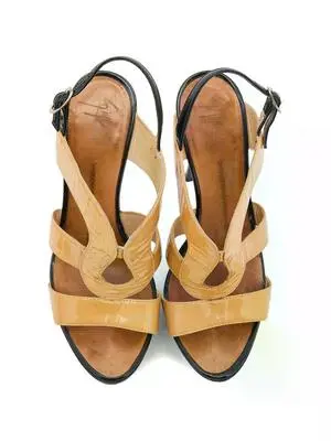 GIUSEPPE ZANOTTI Beige Patent Leather Strappy Platform Sandals