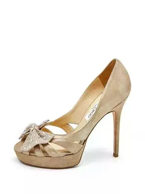 JIMMY CHOO Crystal-embellished Bow Heeled Pumps - Neutrals