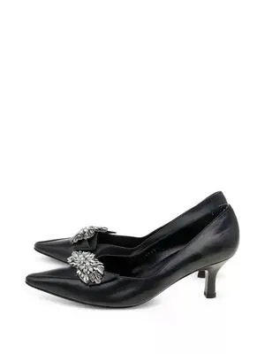 FERRAGAMO Crystal-embellished Leather Pumps - Black