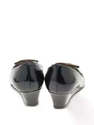 Fendi Patent Calf Leather Bow Wedge Pumps