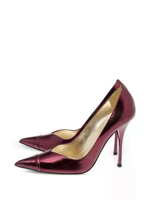 Roberto Cavalli Burgundy Leather Metallic Finish Pointed Toe Pumps - Red