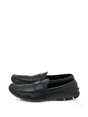 Prada Logo Plaque Leather Loafers - Black