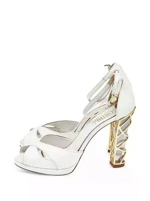 LORIBLU Peep-toe Ankle Strap Heeled Sandals - White
