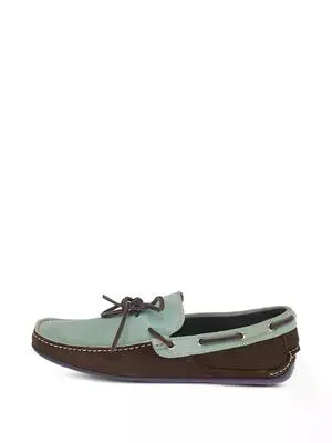 FERRAGAMO Suede Loafers With Bow Detailing - Green