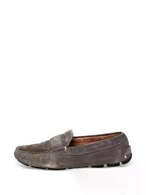 Prada Suede Loafers With Logo Plaque - Grey