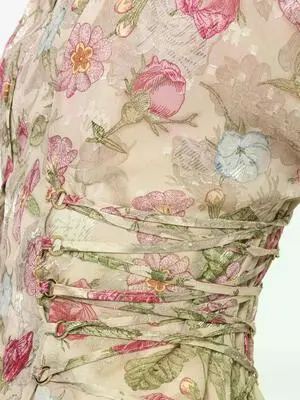 NISSA Floral Print Lace-up Midi Dress