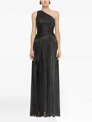 NISSA One-shoulder Plissé-effect Maxi Dress - Black