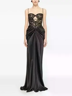 NISSA Sequin-embellished Maxi Dress With Lace Panels