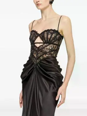 NISSA Sequin-embellished Maxi Dress With Lace Panels - Black