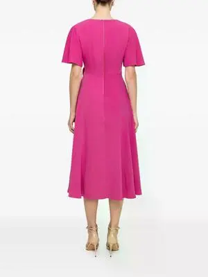 NISSA Floral Appliqué Pleated Midi Dress - Pink