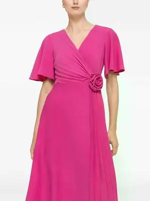 NISSA Floral Appliqué Pleated Midi Dress