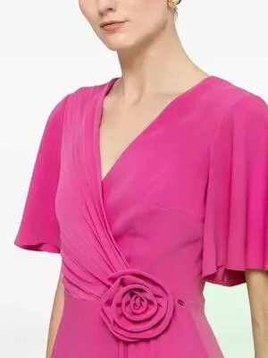 NISSA Floral Appliqué Pleated Midi Dress