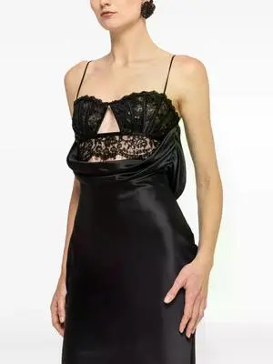 NISSA Lace-panel Satin Maxi Dress - Black
