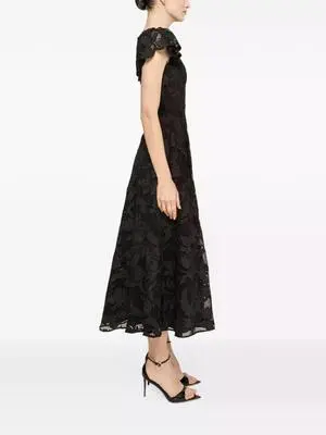 NISSA Embroidered Lace Midi Dress - Black