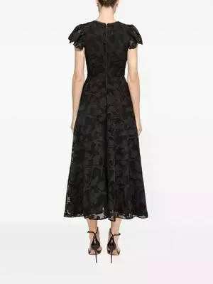 NISSA Embroidered Lace Midi Dress - Black