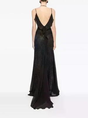 NISSA Beaded Lace-panel Maxi Dress