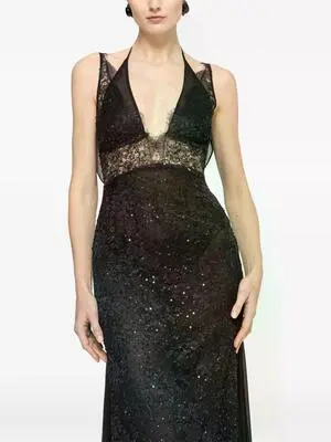 NISSA Beaded Lace-panel Maxi Dress