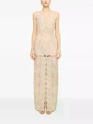 NISSA Beaded Lace-trimmed Maxi Dress - Neutrals