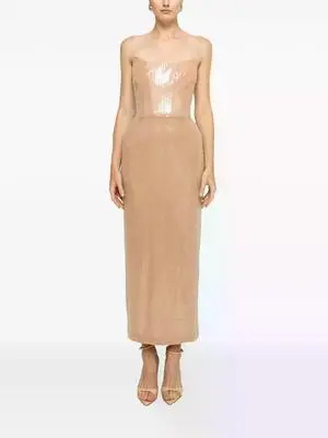 NISSA Sequin Embellished Strapless Midi Dress - Neutrals