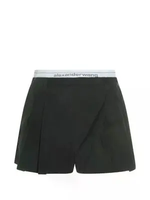 Alexander Wang Logo Waistband Pleated Shorts - Black