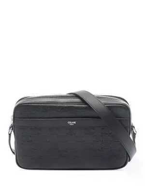 Celine Medium Triomphe Embossed Leather Messenger Bag - Black
