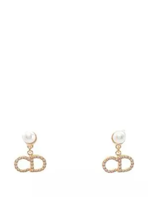 Dior Faux Pearl And Strass Cd Logo Drop Earrings - Gold