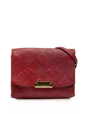 Burberry Embossed Grain Check Leather Langley Crossbody Bag