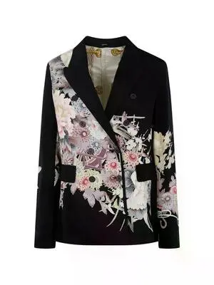 IBRIGU Floral-print Double-breasted Blazer - Black
