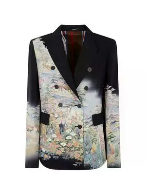 IBRIGU Landscape-print Double-breasted Blazer - Black