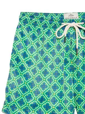PENINSULA SWIMWEAR Pantelleria Geometric-print Swim Shorts - Green