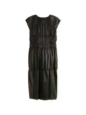 AMOMENTO Shirred Tiered Dress - Brown