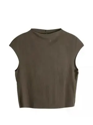AMOMENTO Ribbed Knit Cap-sleeve Top