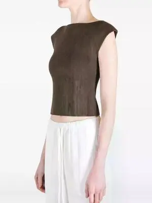 AMOMENTO Ribbed Knit Cap-sleeve Top