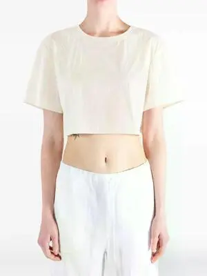 AMOMENTO Cropped Elasticated-hem Top - Neutrals