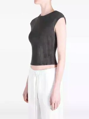 AMOMENTO Ribbed Knit Cap Sleeve Top