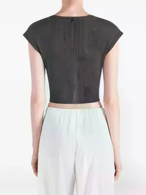 AMOMENTO Ribbed Knit Cap Sleeve Top