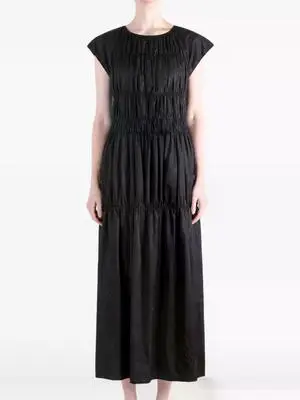 AMOMENTO Ruched Tiered Dress - Black