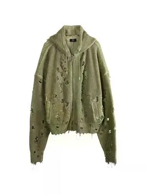 THUG CLUB Distressed Zip-up Hoodie - Neutrals