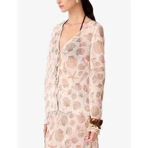 OMNES Marla Shell-print Sheer-chiffon Top