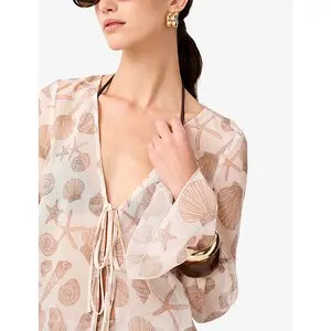 OMNES Marla Shell-print Sheer-chiffon Top