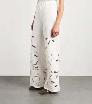 Sandro Embroidered Cut-out Wide-leg Jeans