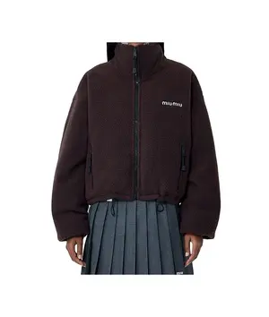 Miu Miu Fleece Down Jacket With Fur Collar - Black
