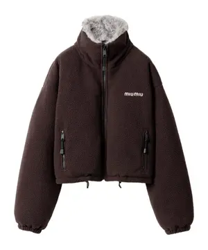 Miu Miu Fleece Down Jacket With Fur Collar - No