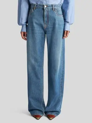 Etro High-waisted Wide-leg Jeans With Pegaso Embroidery