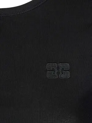 GANNI Logo Embroidery T-shirt - Black
