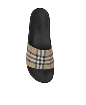 Burberry Checked Slip-on Slides - Black