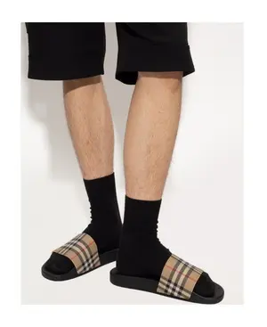 Burberry Checked Slip-on Slides - Black