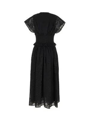 Tory Burch Eyelet Cotton V-neck Midi Dress - Black