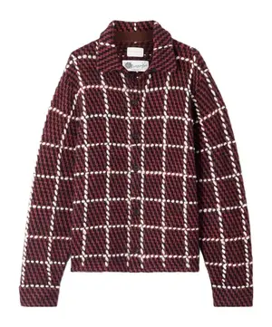 Aimé Leon Dore Embroidered Checked Merino Wool-blend Cardigan - Red